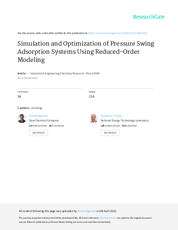 Pdf Simulation And Optimization Of Pressure Swing Adsorption Systems Using Reduced Order Modeling