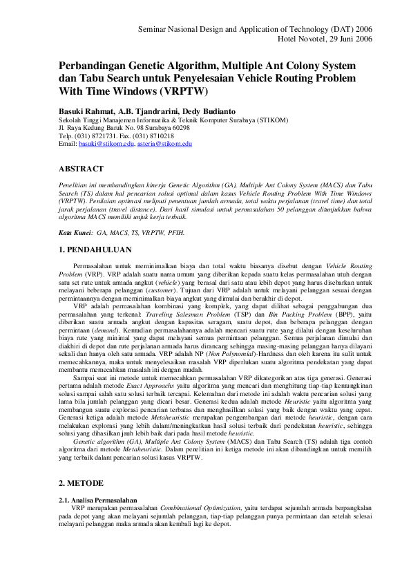 (PDF) Perbandingan Genetic Algorithm, Multiple Ant Colony System dan Tabu Search untuk ...
