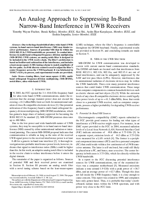 (PDF) An Analog Approach to Suppressing In-Band Narrow-Band ...