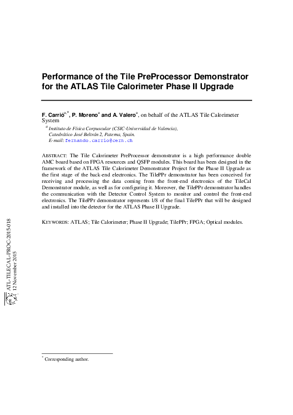 (PDF) Performance of the Tile PreProcessor Demonstrator for the ATLAS ...