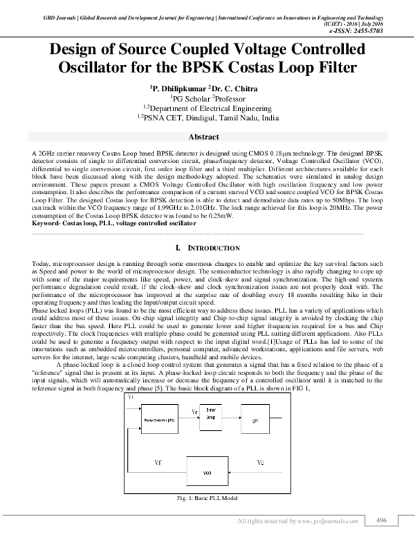 (PDF) Design of Source Coupled Voltage Controlled Oscillator for the BPSK Costas Loop Filter