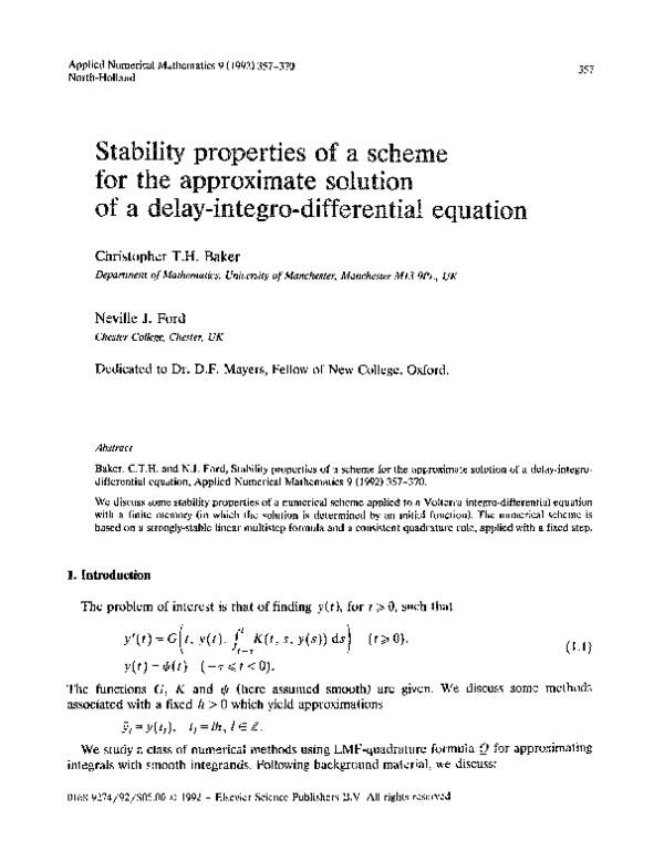 (PDF) Stability Properties of a Scheme for the Approximate Solution of a Delay-Integro ...