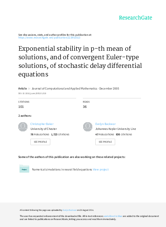 (PDF) Exponential Stability In P-Th Mean of Solutions, and of Convergent Euler-Type Solutions ...
