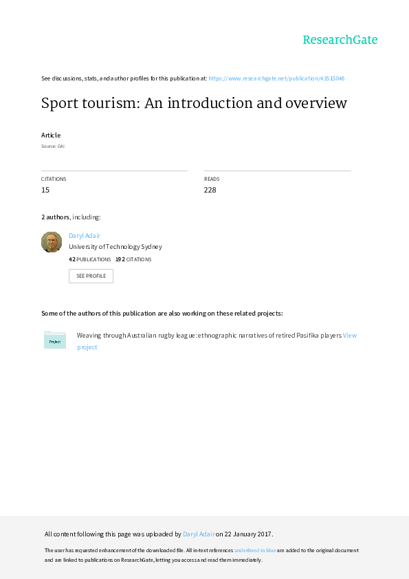 (PDF) Sport Tourism: An Introduction and Overview