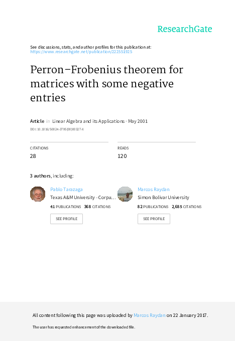 (PDF) Perron-Frobenius Theorem for Matrices With Some Negative Entries