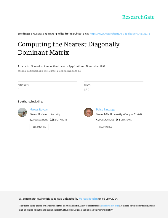 Pdf Computing The Nearest Diagonally Dominant Matrix