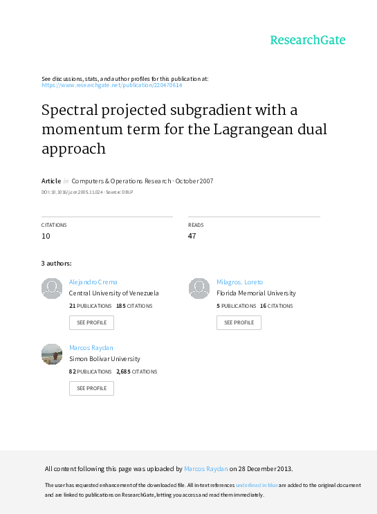 (PDF) Spectral Projected Subgradient With a Momentum Term for the Lagrangean Dual Approach