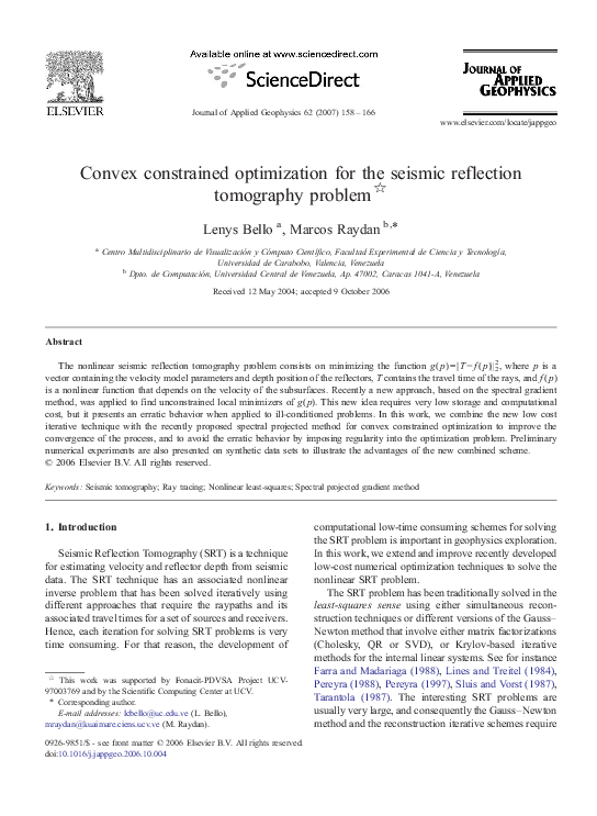 (PDF) Convex Constrained Optimization for the Seismic Reflection ...