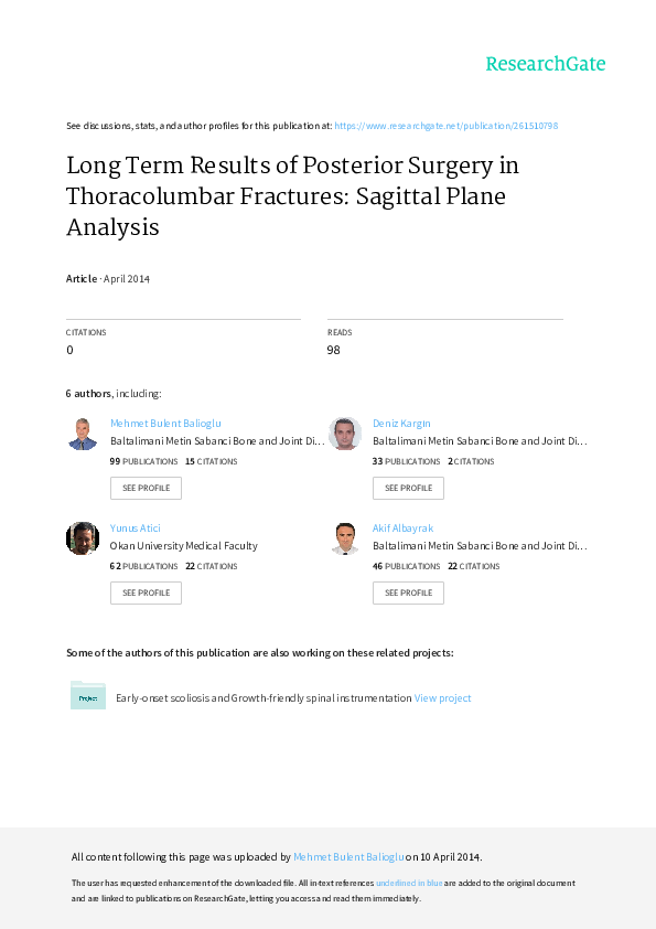 (PDF) Long Term Results of Posterior Surgery in Thoracolumbar Fractures ...