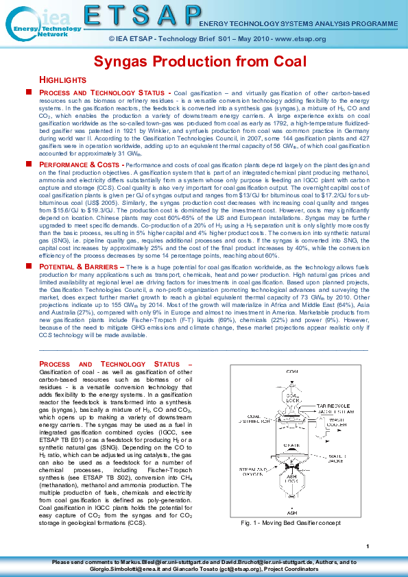 (PDF) Syngas Production from Coal