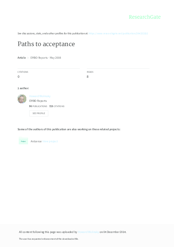 (PDF) Paths to acceptance | Howard Wolinsky - Academia.edu
