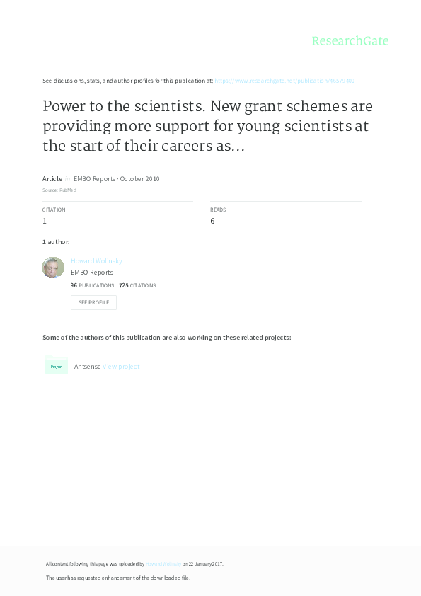(PDF) Power to the scientists. New grant schemes are providing more ...