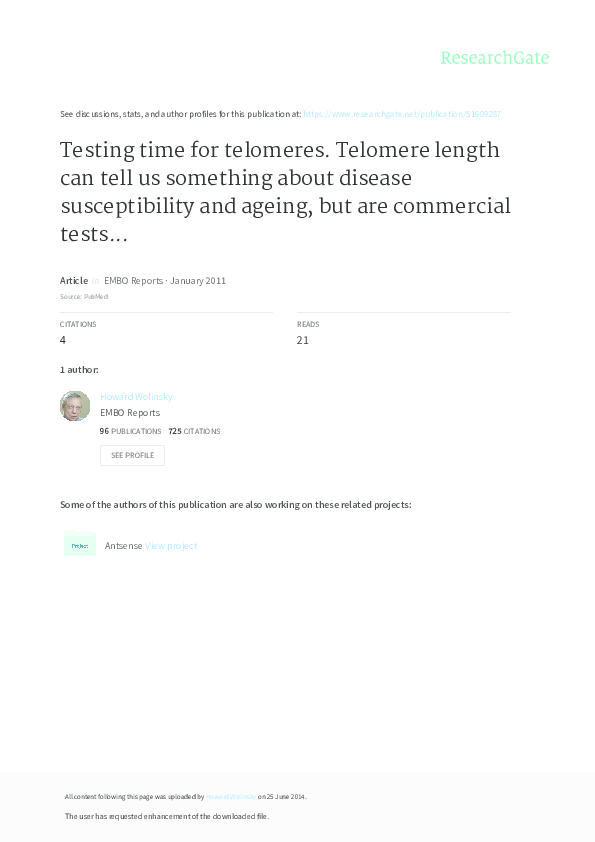 (PDF) Testing time for telomeres. Telomere length can tell us something ...