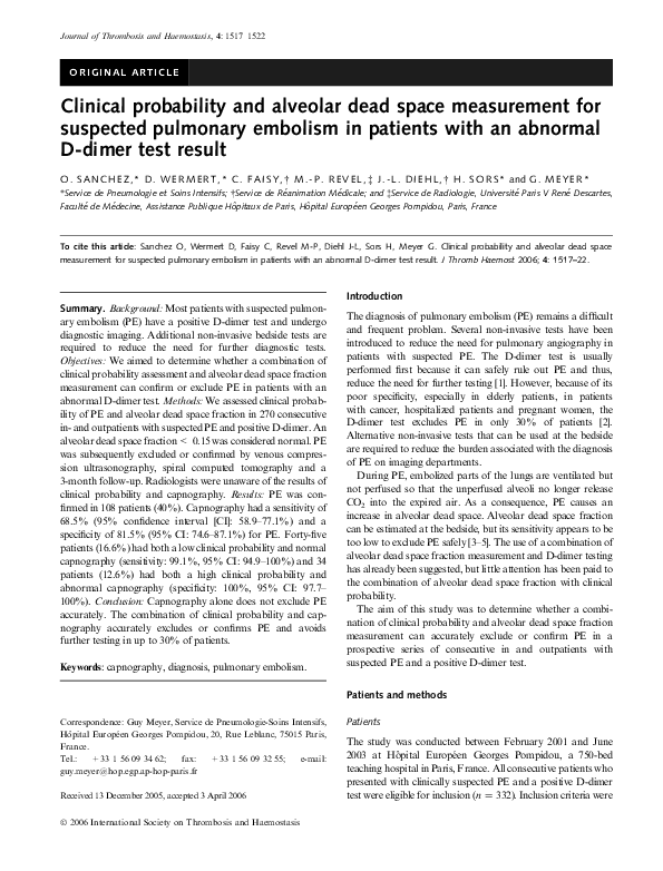 (PDF) Clinical probability and alveolar dead space measurement for ...