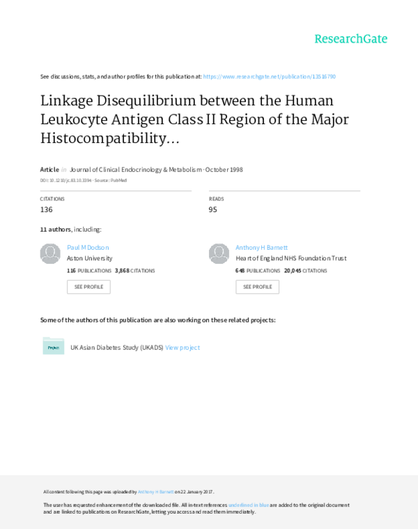 (PDF) Linkage Disequilibrium between the Human Leukocyte Antigen Class ...