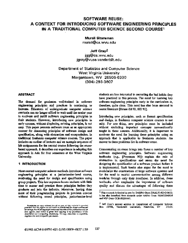 (PDF) Software Reuse: a Context for Introducing Software Engineering Principles In a Traditional ...
