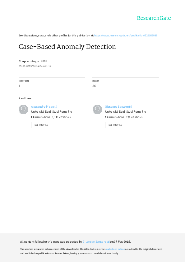 (PDF) Case-Based Anomaly Detection
