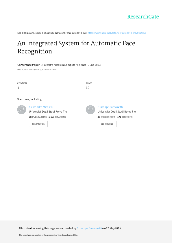 Pdf An Integrated System For Automatic Face Recognition
