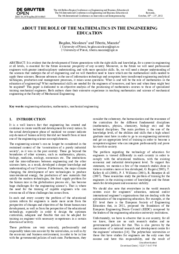 (PDF) The importance of engineering mathematics | Norsarahaida Amin ...