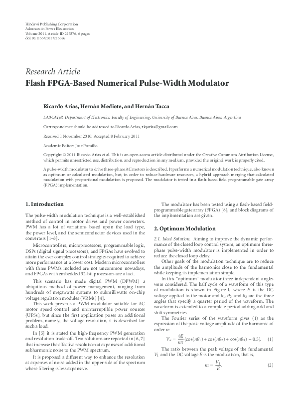 Pdf Flash Fpga Based Numerical Pulse Width Modulator