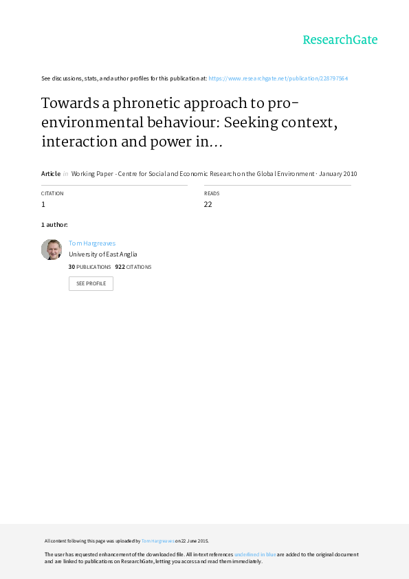 (PDF) TOWARDS A PHRONETIC APPROACH TO PRO-ENVIRONMENTAL BEHAVIOUR ...
