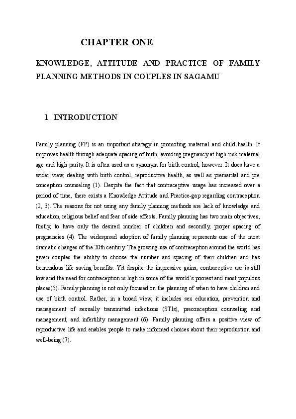 (DOC) CHAPTER ONE KNOWLEDGE, ATTITUDE AND PRACTICE OF FAMILY PLANNING ...