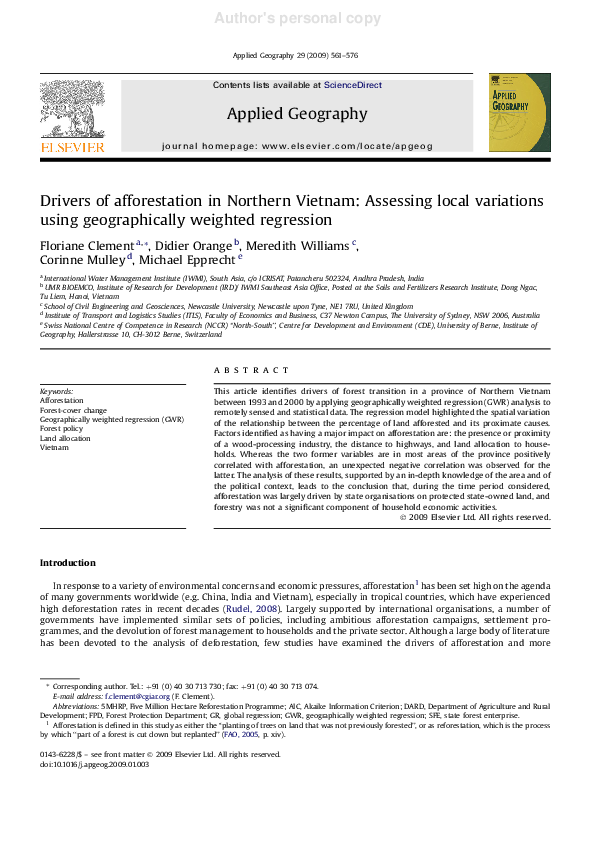 (PDF) Drivers of Afforestation In Northern Vietnam: Assessing Local Variations Using ...