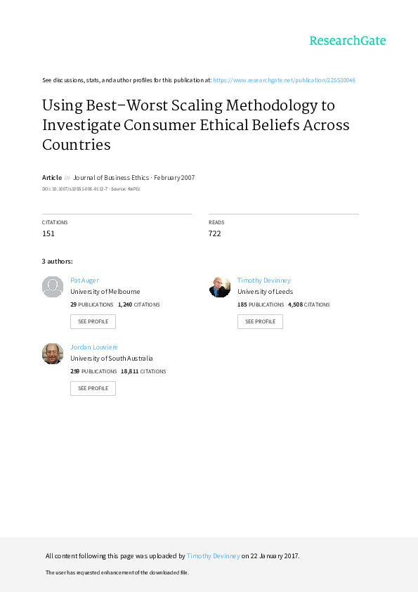 (PDF) Using Best-Worst Scaling Methodology to Investigate Consumer ...