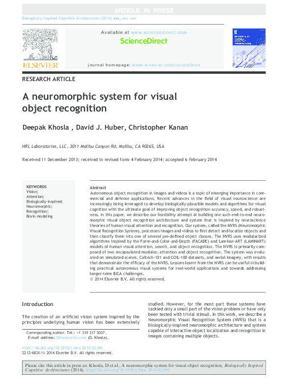 (PDF) A neuromorphic system for visual object recognition