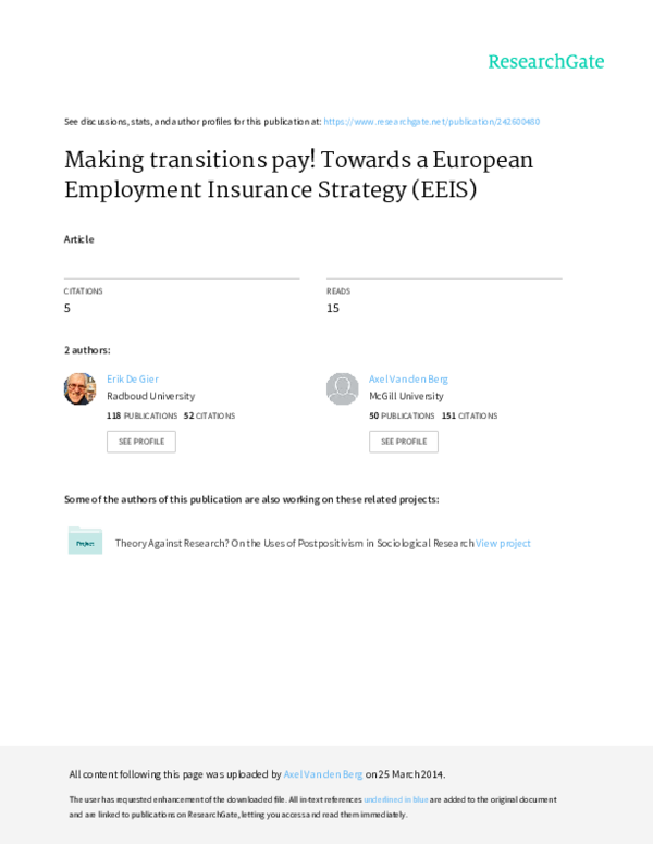 (PDF) Making Transitions Pay! Towards a European Employment Insurance ...