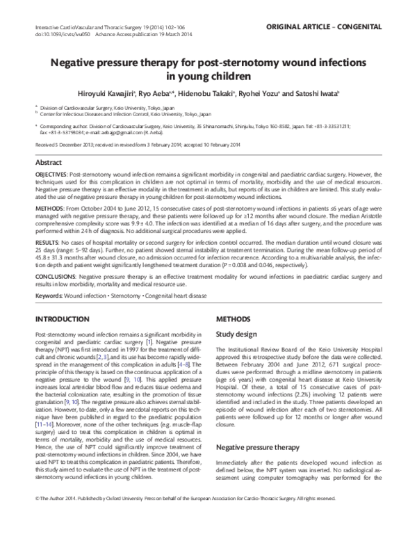 (PDF) Negative pressure therapy for post-sternotomy wound infections in ...