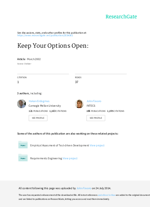 (PDF) Keep your options open | John Favaro - Academia.edu