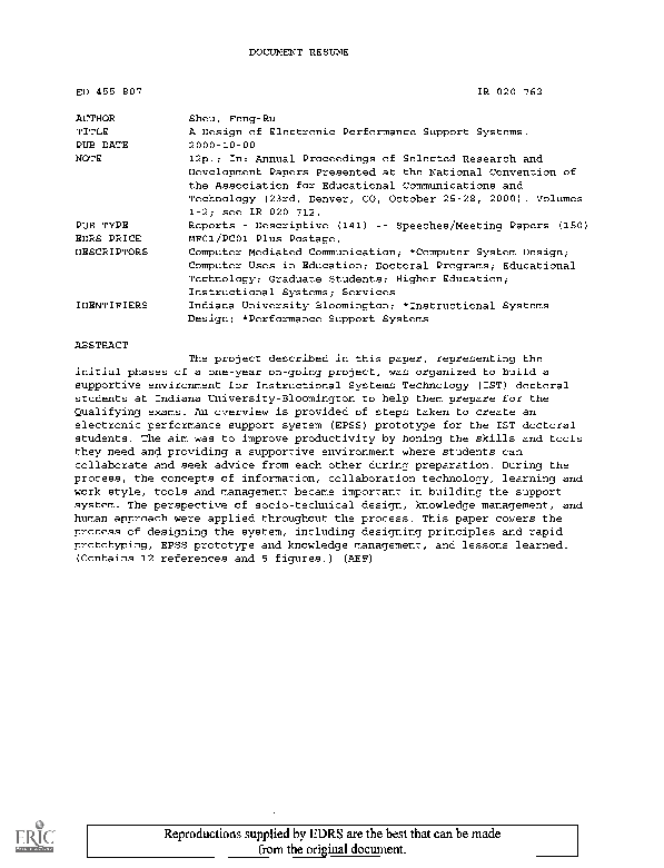 (PDF) A Design of Electronic Performance Support Systems