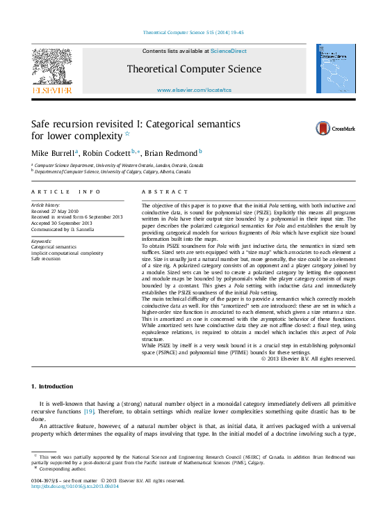 Pdf Safe Recursion Revisited I Categorical Semantics For Lower Complexity