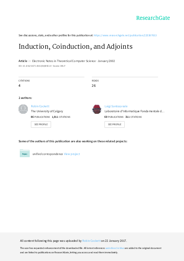 (PDF) Induction, Coinduction, and Adjoints