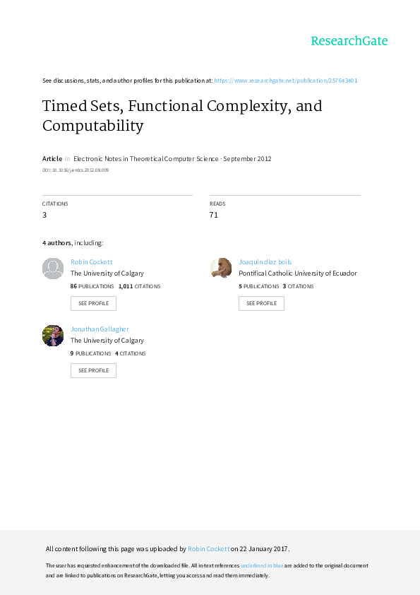 (PDF) Timed Sets, Functional Complexity, and Computability