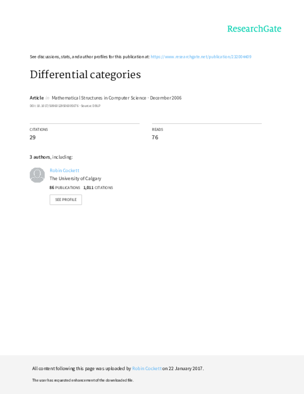 (PDF) Differential categories | Robin Cockett and R. Seely - Academia.edu