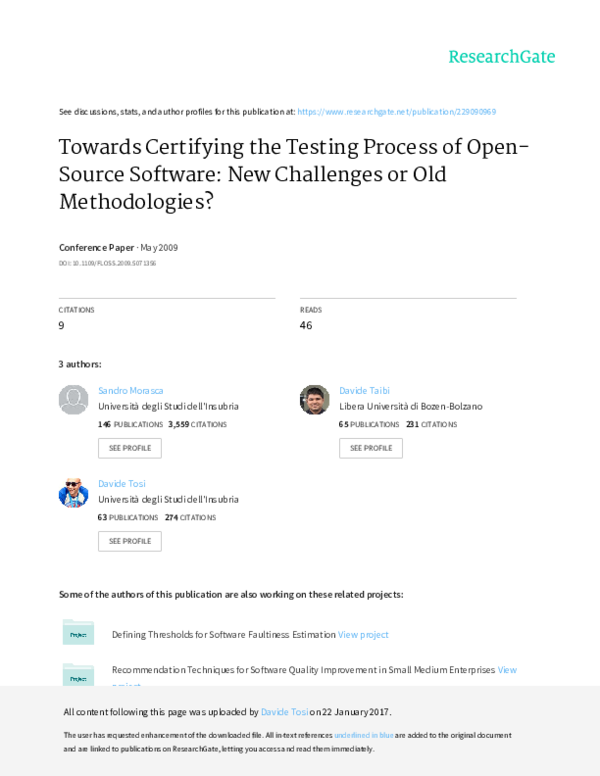 (PDF) Towards Certifying the Testing Process of Open-Source Software ...