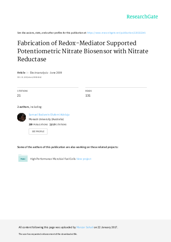 (PDF) Fabrication of Redox-Mediator Supported Potentiometric Nitrate ...