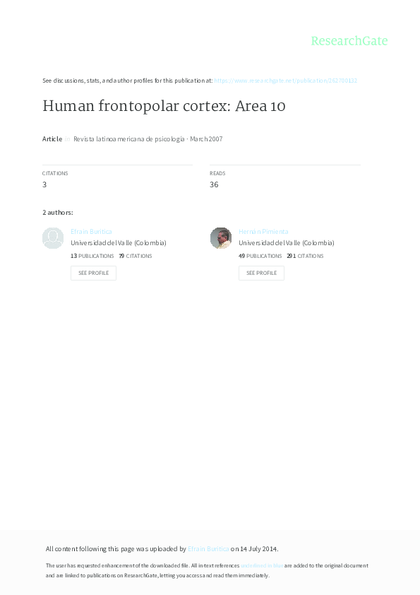 (PDF) Human Frontopolar Cortex: Area 10
