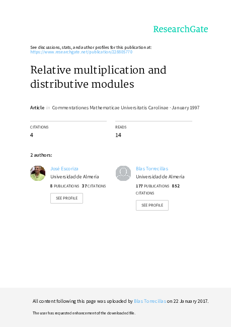 (PDF) Relative multiplication and distributive modules
