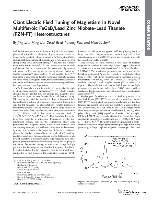 (PDF) Giant Electric Field Tuning of Magnetism in Novel Multiferroic ...