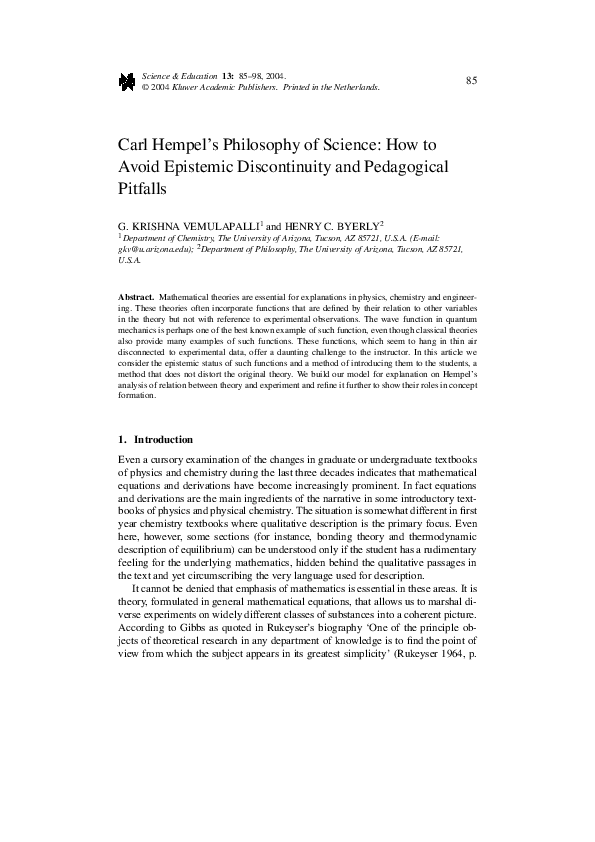 (PDF) Carl Hempel's Philosophy of Science: How to Avoid Epistemic ...