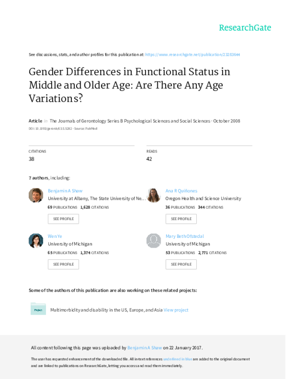 (PDF) Gender Differences In Functional Status In Middle and Older Age ...