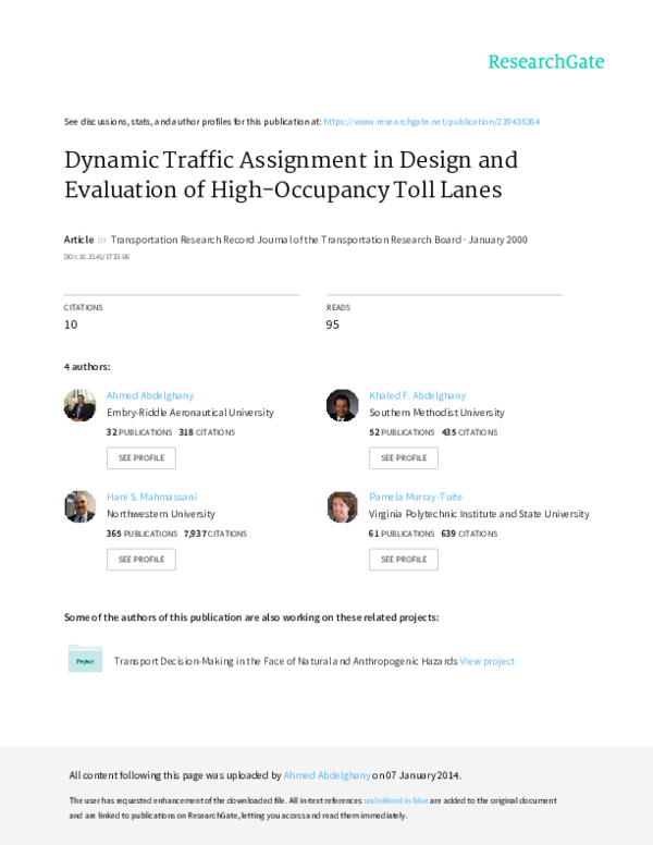 (PDF) Dynamic Traffic Assignment in Design and Evaluation of High ...