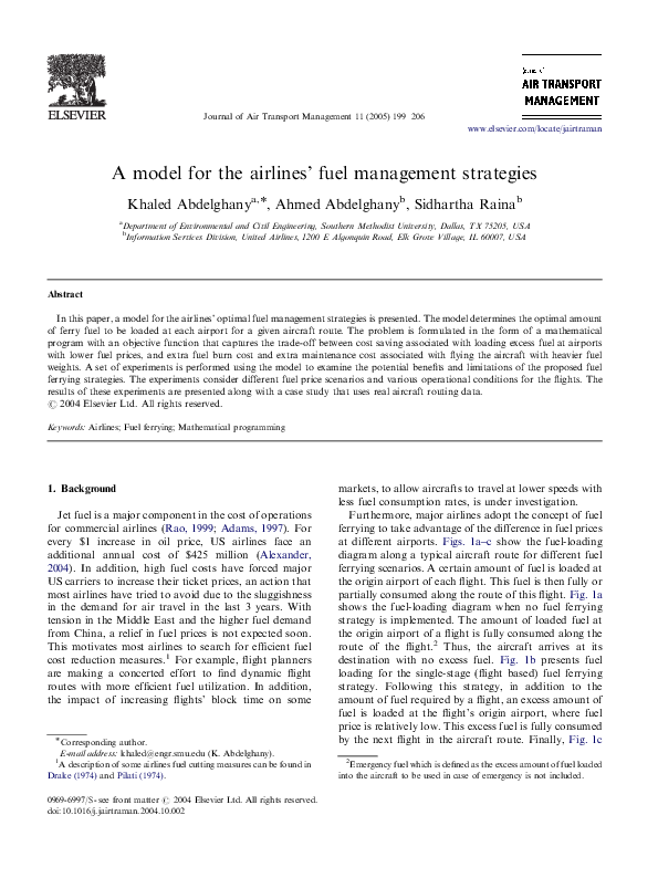 (PDF) A model for the airlines’ fuel management strategies