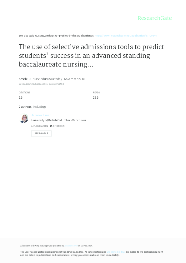 (PDF) The use of selective admissions tools to predict students ...