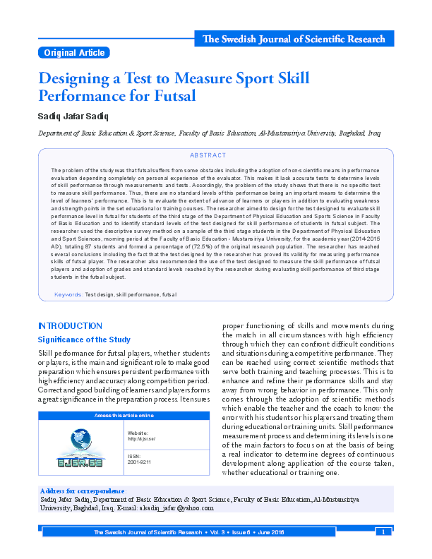 (PDF) Designing a Test to Measure Sport Skill Performance for Futsal