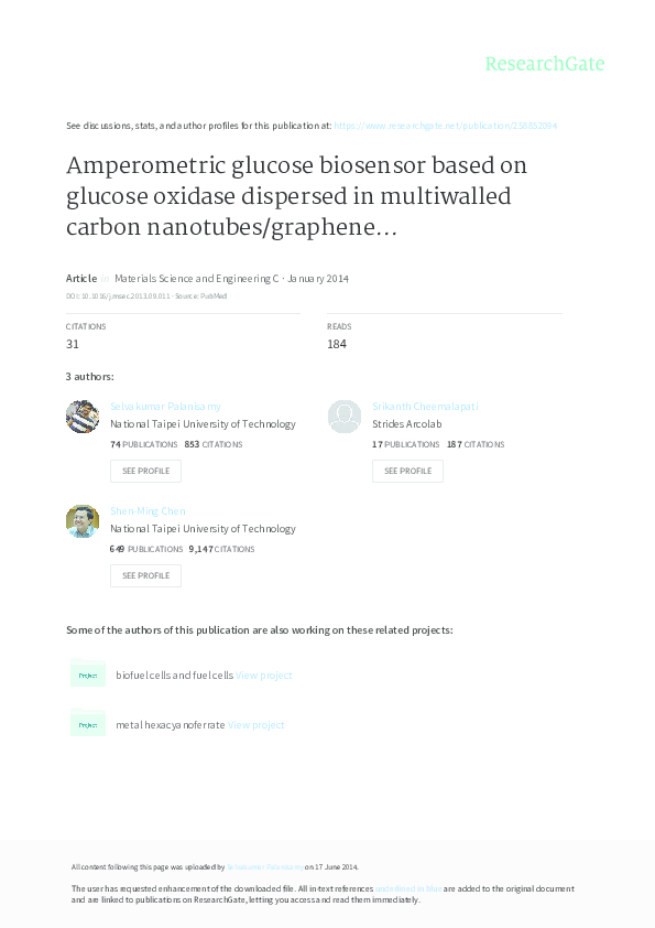 (PDF) Amperometric Glucose Biosensor Based on Glucose Oxidase-Lipid LB Film