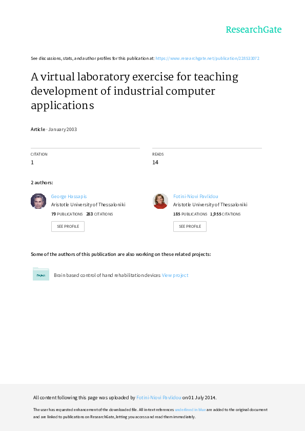 (PDF) A virtual laboratory exercise for teaching development of ...